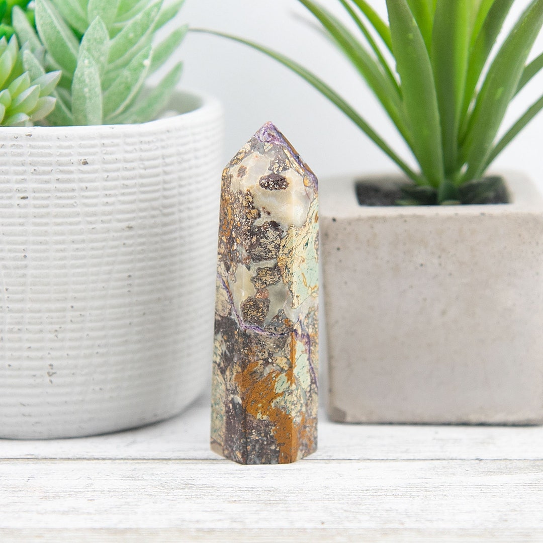 Purple Brecciated Jasper Tower, Natural Green Purple Opalized Fluorite ...