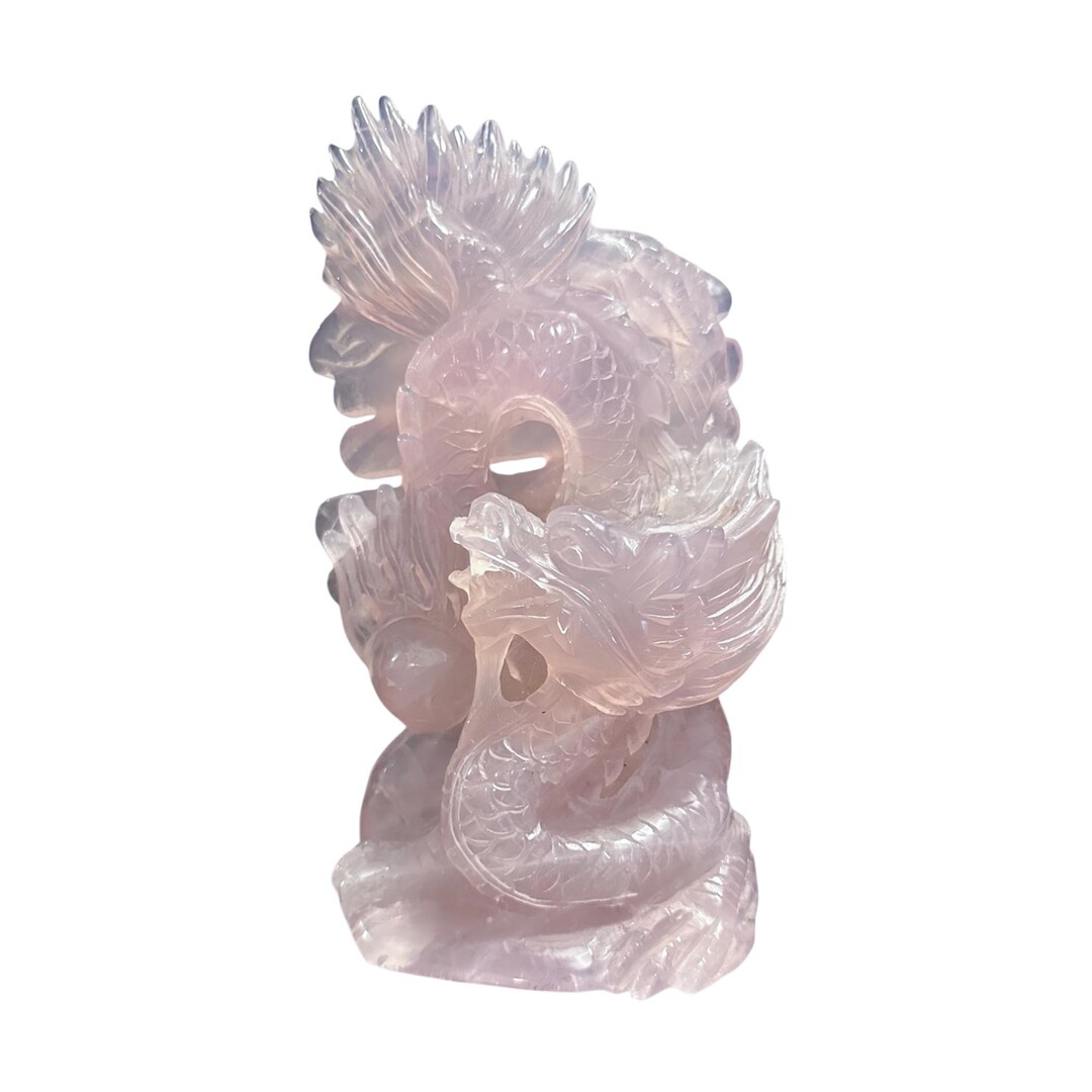 Periwinkle Rose Quartz Dragon Carving, Natural Mozambiqu Pink Blue ...