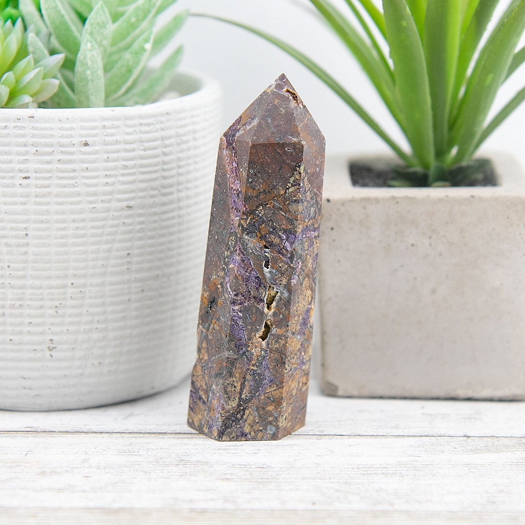 Purple Brecciated Jasper Tower, Natural Green Purple Opalized Fluorite ...