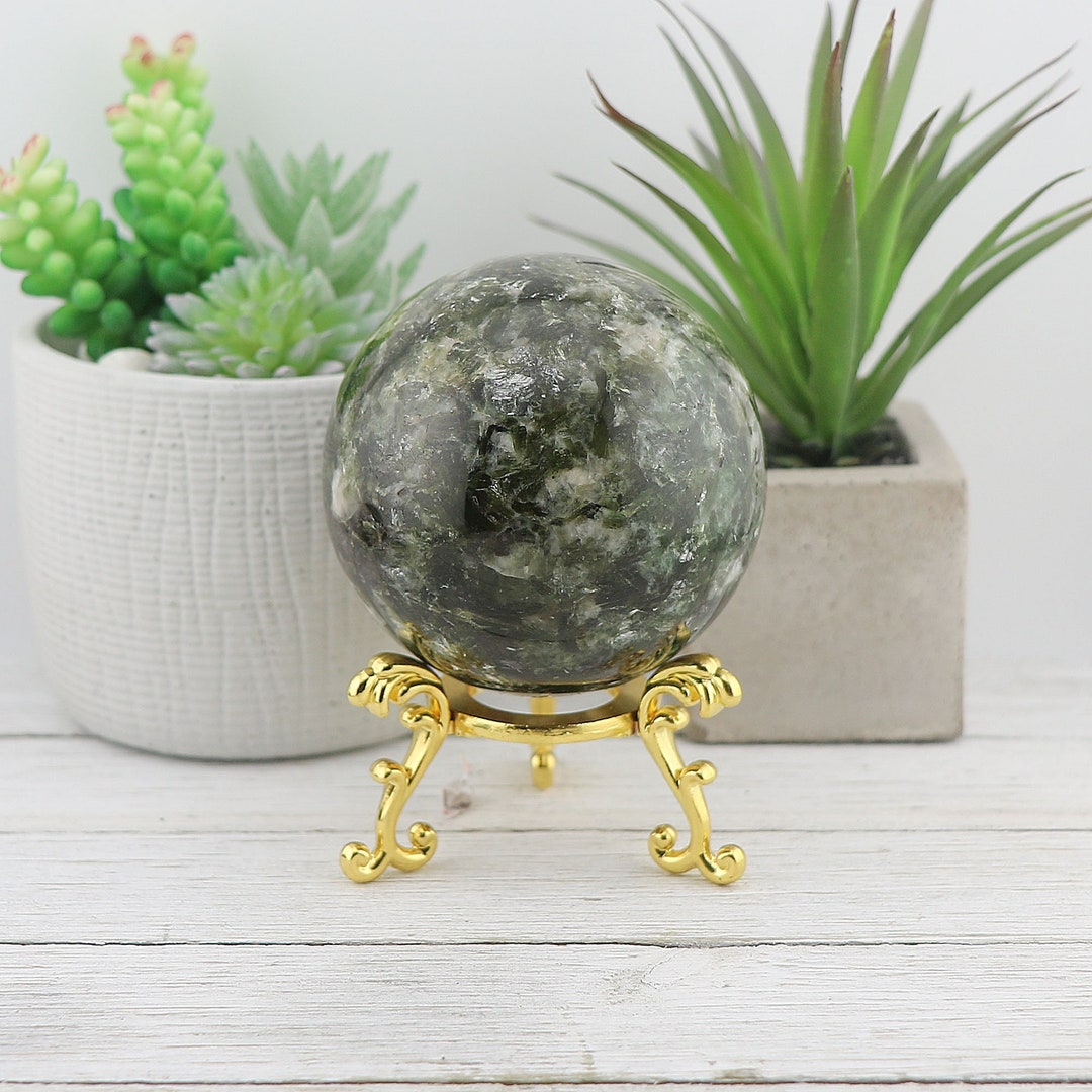 Green Mica Sphere, Natural Flashy Gem Epidote Tourmaline Lepidolite ...