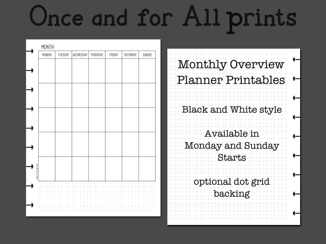 Monthly Overview Month at a Glance Planner Insert PDF Fits Classic ...