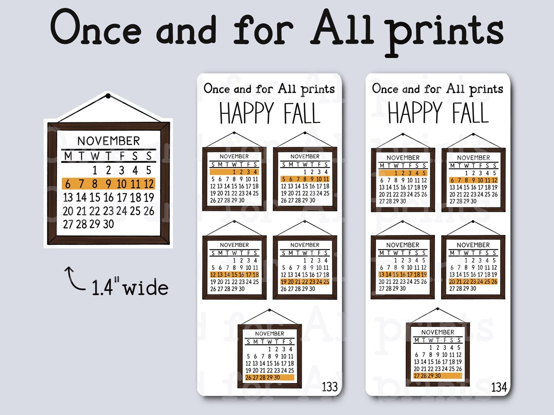 November 2024 Fall Calendar Stickers for Planners and Bullet Journals ...