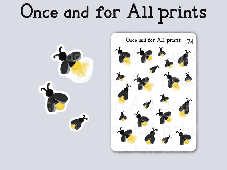 Firefly Lightning Bugs Summer Decorative Sticker Sheet Hand Drawn ...
