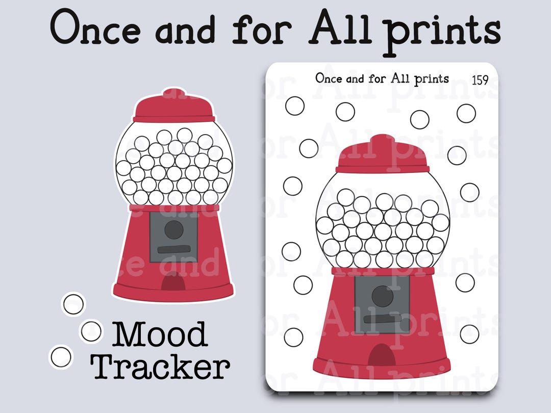 Gumball Machine Color in Mood Tracker February Monthly Tracker Hand ...