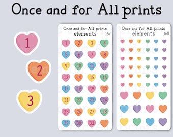 Heart Date Covers Planner Stickers Valentine's Day Numbers February ...