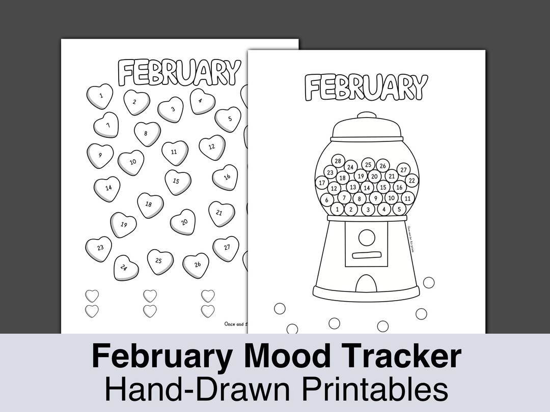 February Mood Tracker Printable - Valentines Day Hand Drawn Designs PDF ...