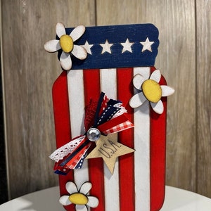 DIY Chunky Patriotic Mason Jar Shelf Sitter, Patriotic Mason Jar Wood ...