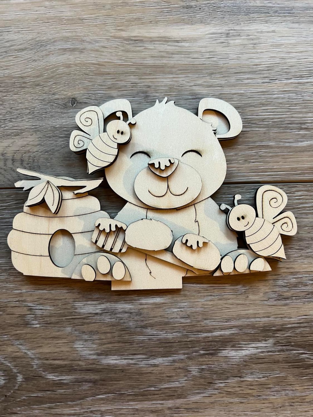 DIY Unfinished Bear With Beehive and Bees Insert for Small ...