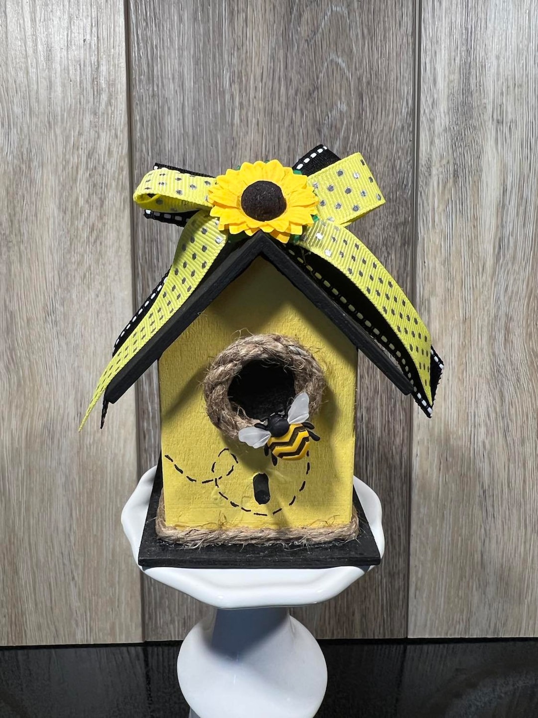 Mini Bee Theme Wood Birdhouse, Mini Bee Birdhouse, Bee Theme Decor, Bee ...