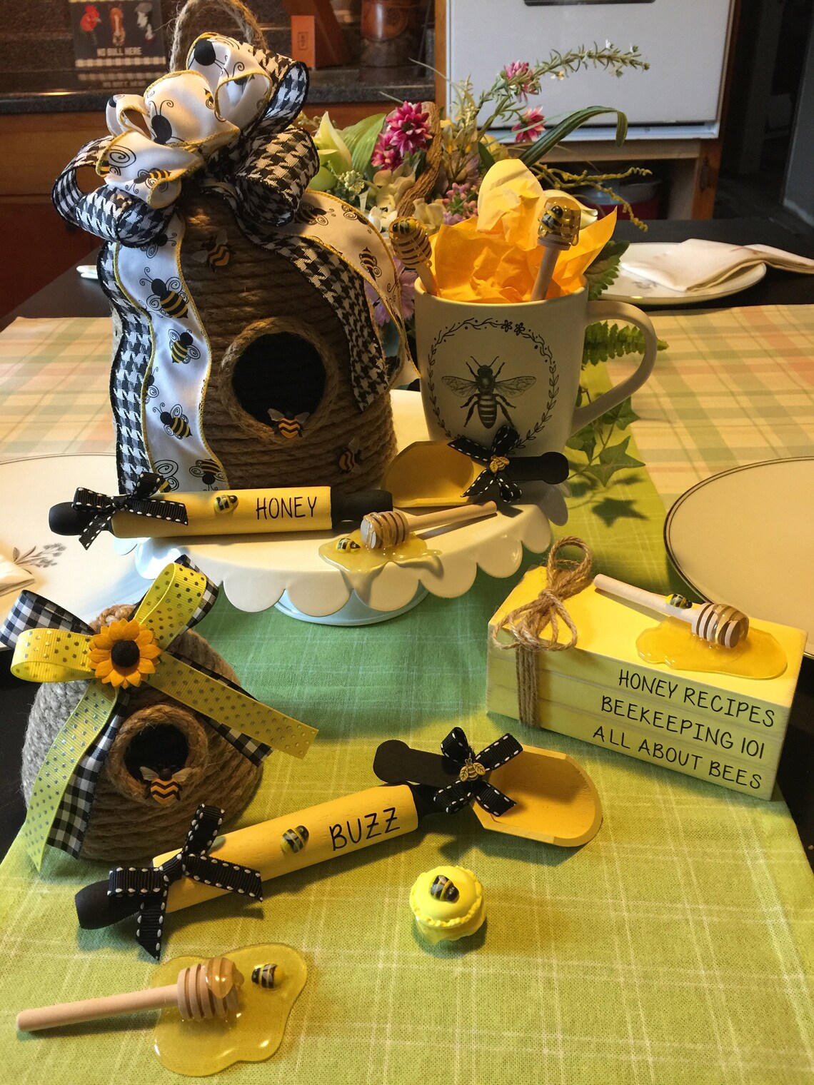 Bee Skep Bee Hive Bee Decor Tiered Tray Decor Spring - Etsy