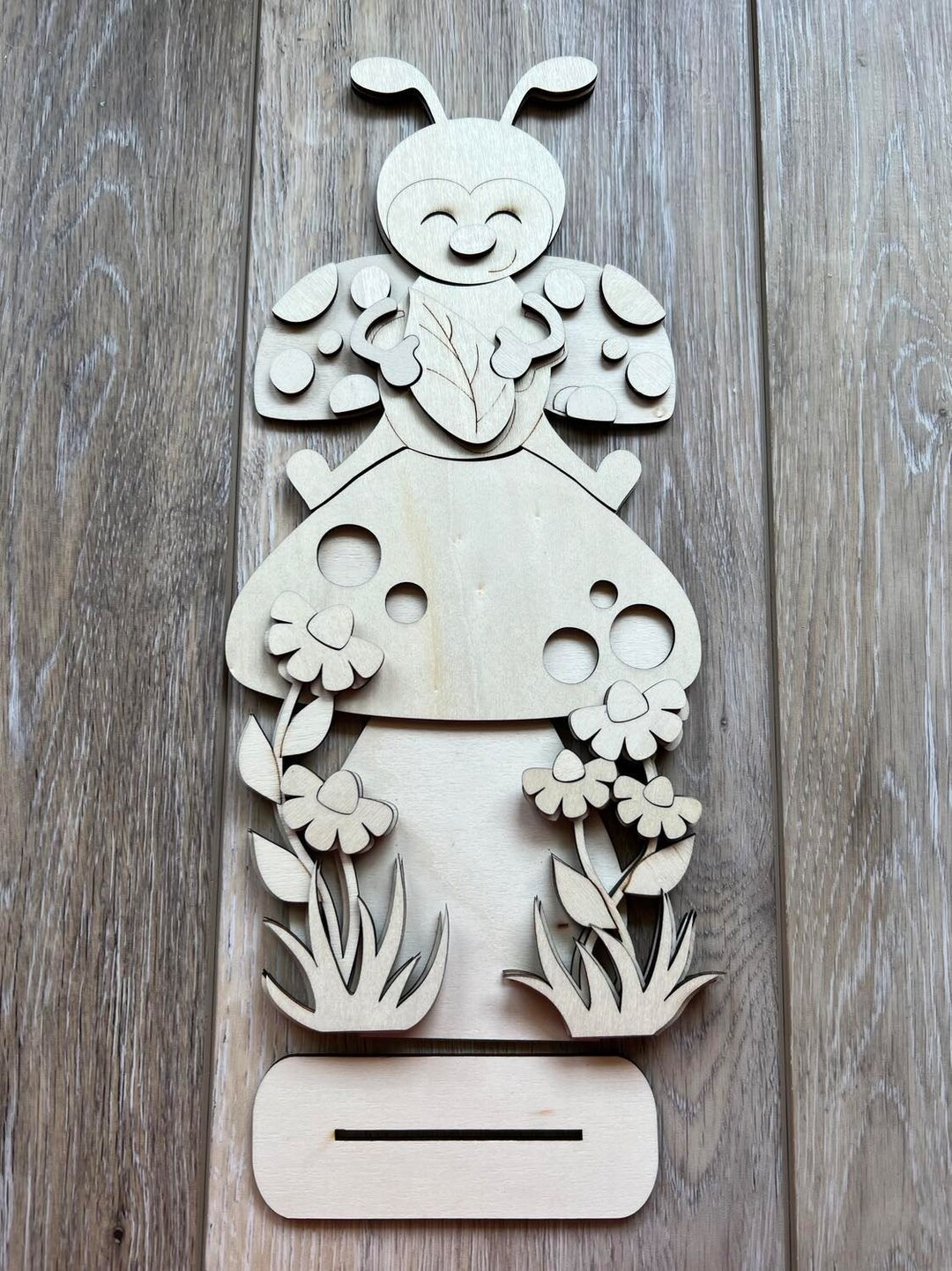 DIY Unfinished Lady Bug on Mushroom Shelf Sitter, Unfinished Wood Lady ...