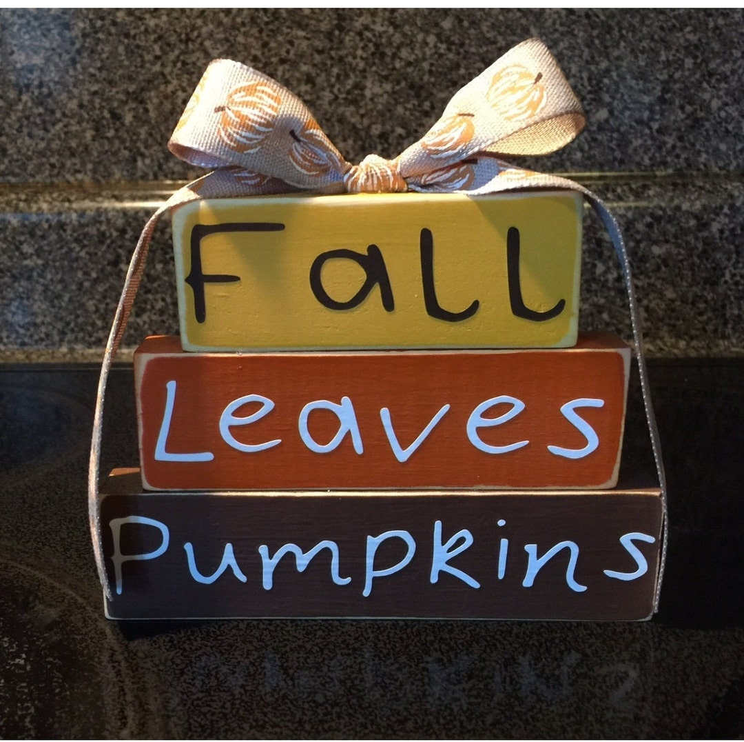 Fall Leaves Pumpkins Wood Stacking Blocks, Fall Leaves Pumpkins Decor ...