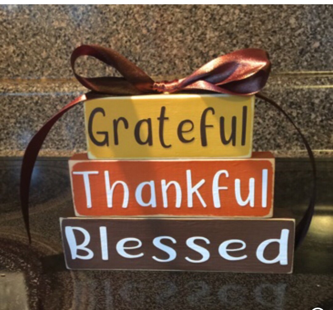 Grateful, Thankful, Blessed Wood Blocks, Thanksgiving Blocks, Autumn ...
