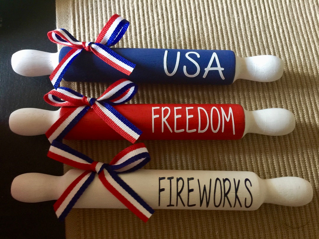 Patriotic Mini Rolling Pin, Labor Day Decor, Patriotic Tier Tray Decor ...