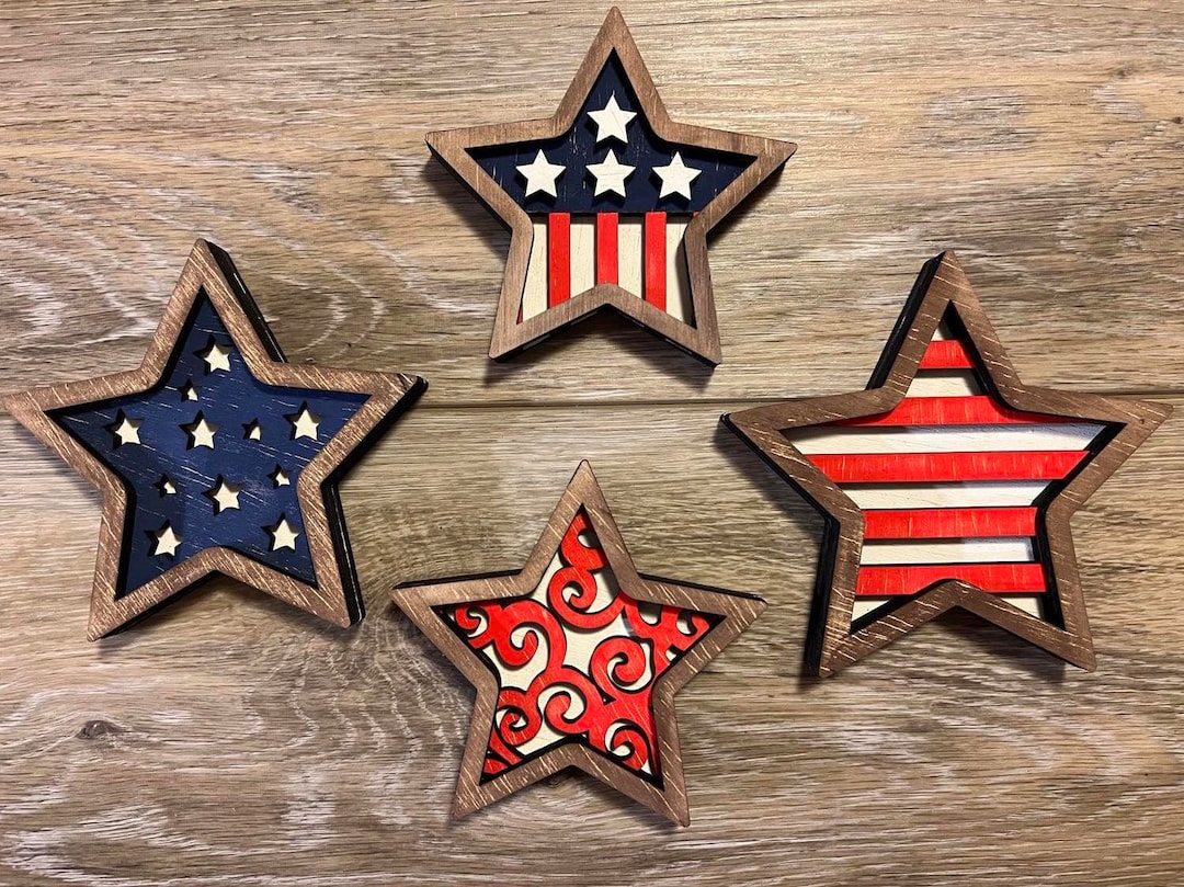 Patriotic Stars, Patriotic Decor, Wood Stars, Wood Decor, Red White ...
