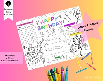 Birthday Coloring Placemat, Birthday Party Coloring Page, Activity ...