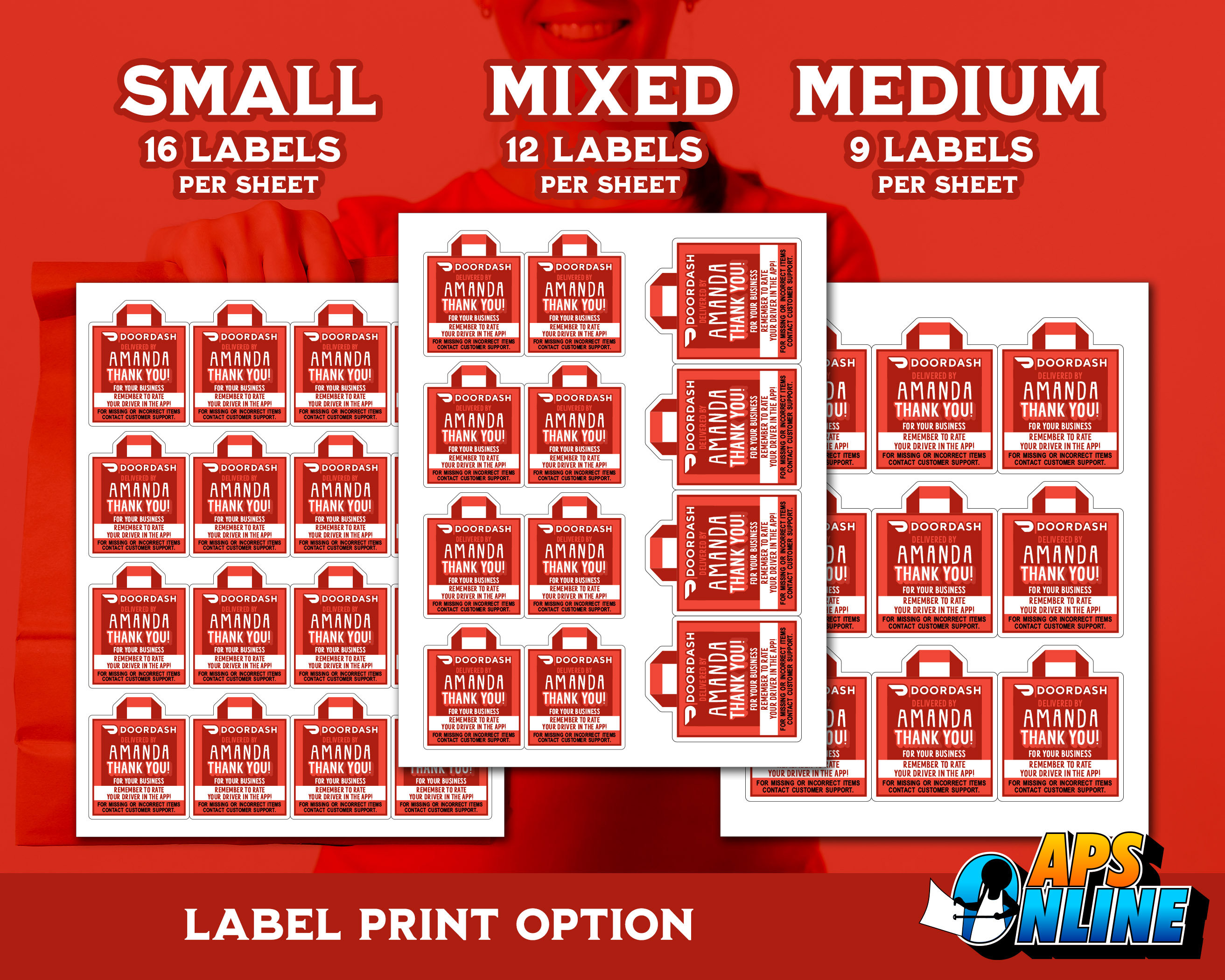 Personalized Doordash Labels - Delivery Bag Shaped Stickers - Food ...