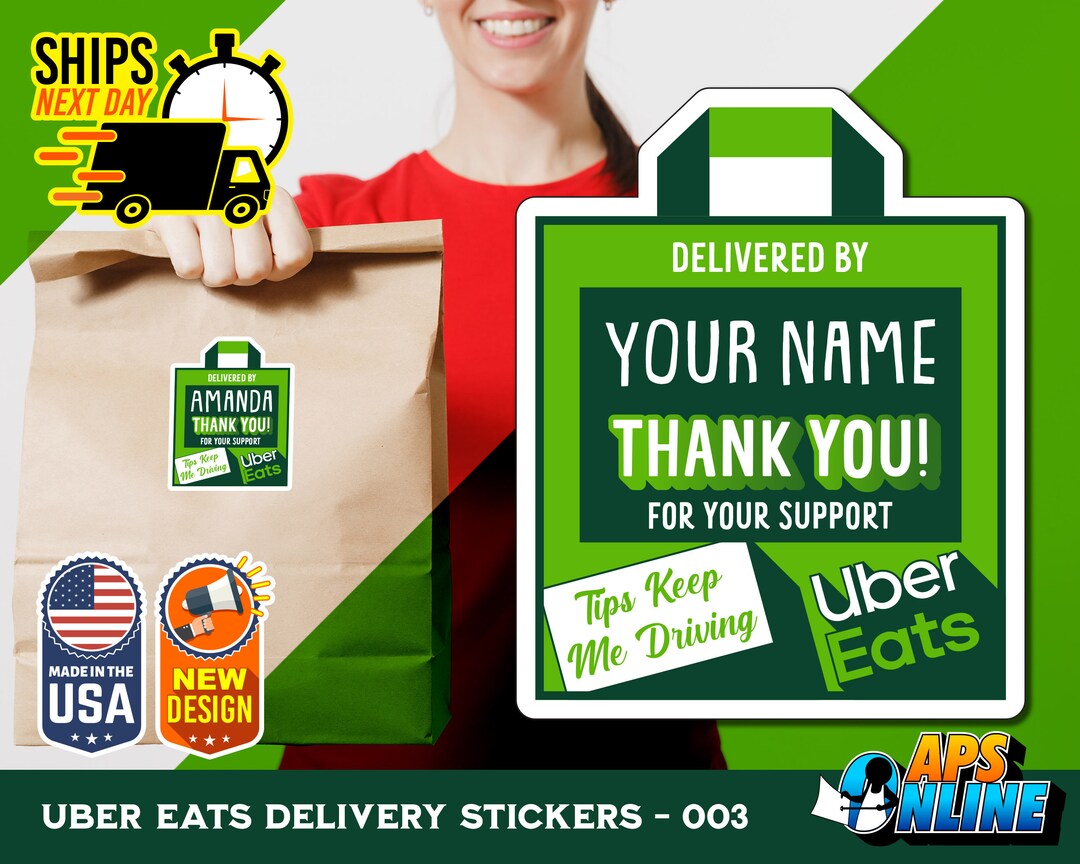 Personalized Uber Eats Labels - Delivery Bag Shaped Stickers - Food ...