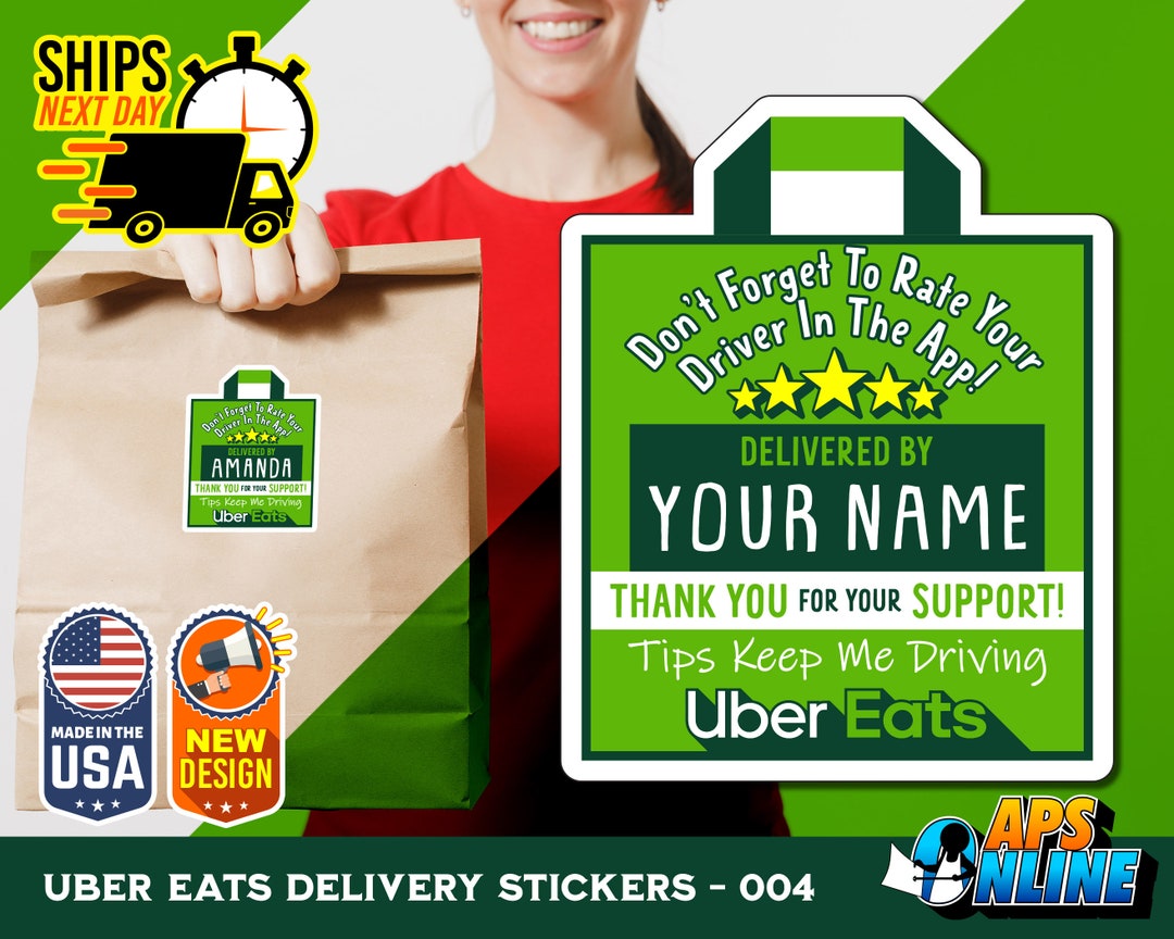 Personalized Uber Eats Labels - Delivery Bag Shaped Stickers - Food ...