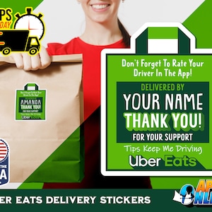 Personalized Uber Eats Labels - Delivery Bag Shaped Stickers - Food ...