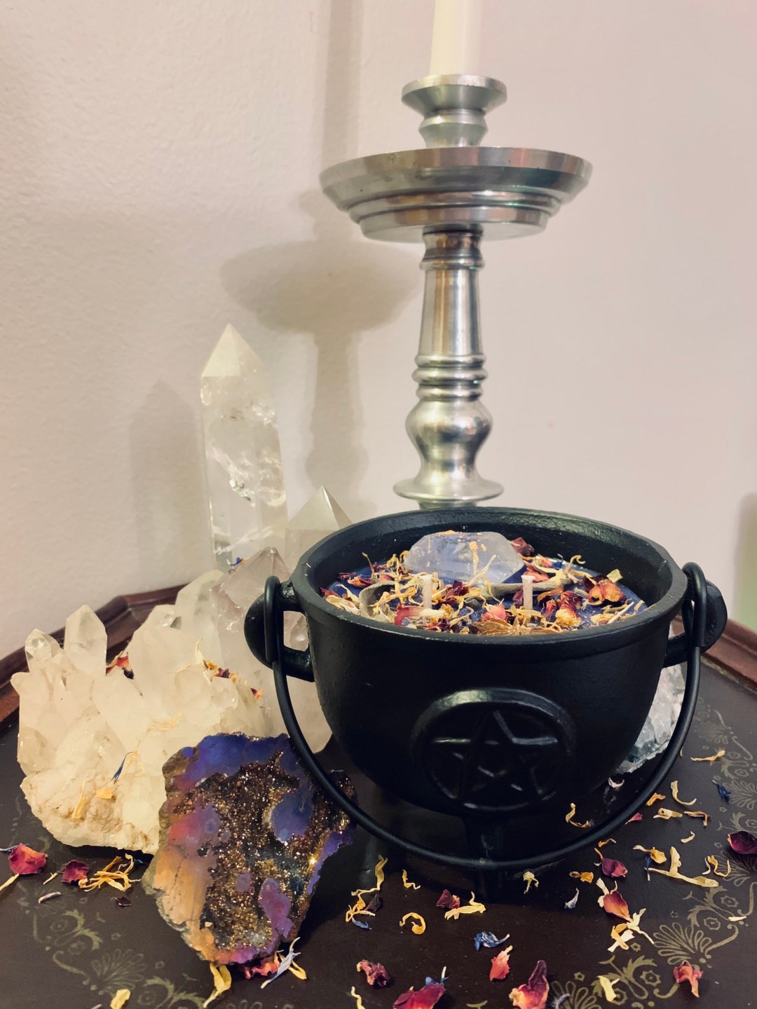 100% Soy Handcrafted Herbal Cast-iron Cauldron Candle With - Etsy