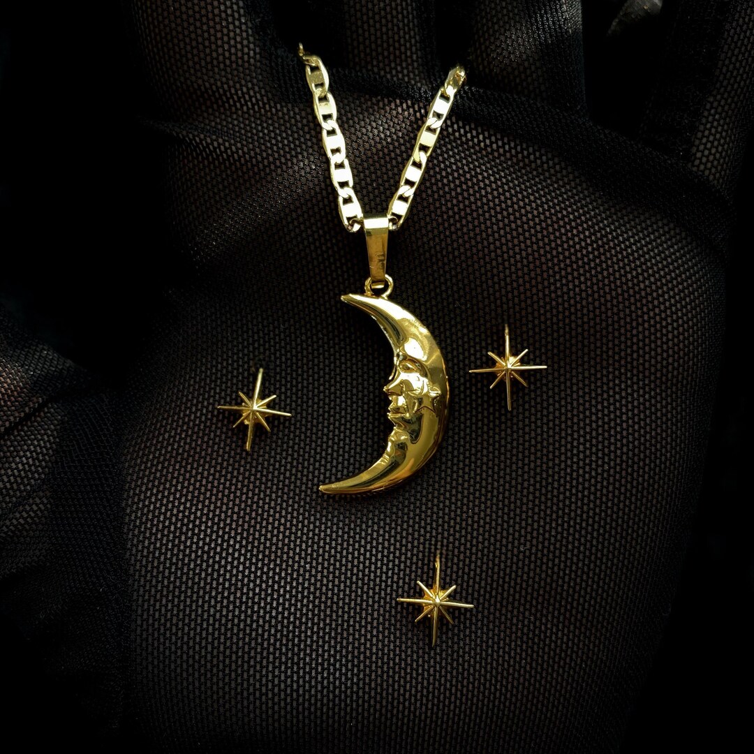 Gold Moon Pendant 18k Gold Plated Sterling Silver Crescent Moon