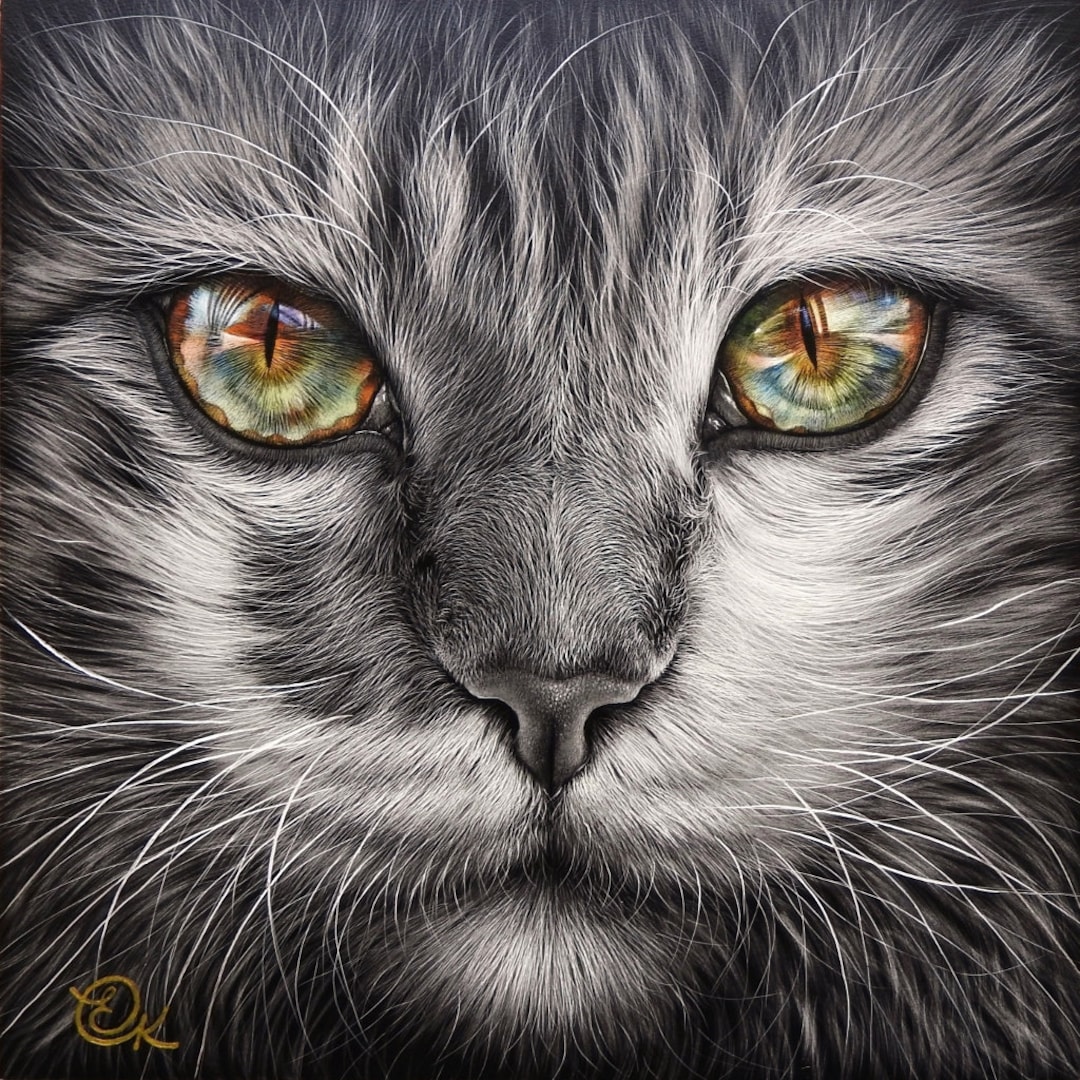 Cat Face Art Print Photo Paper Poster, Close-up Cat Portrait, Cat Lover ...