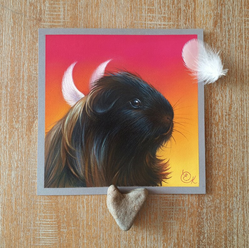 Guinea Pig Angel Original Drawing - Pet Portrait Painting, Cute Cavy ...