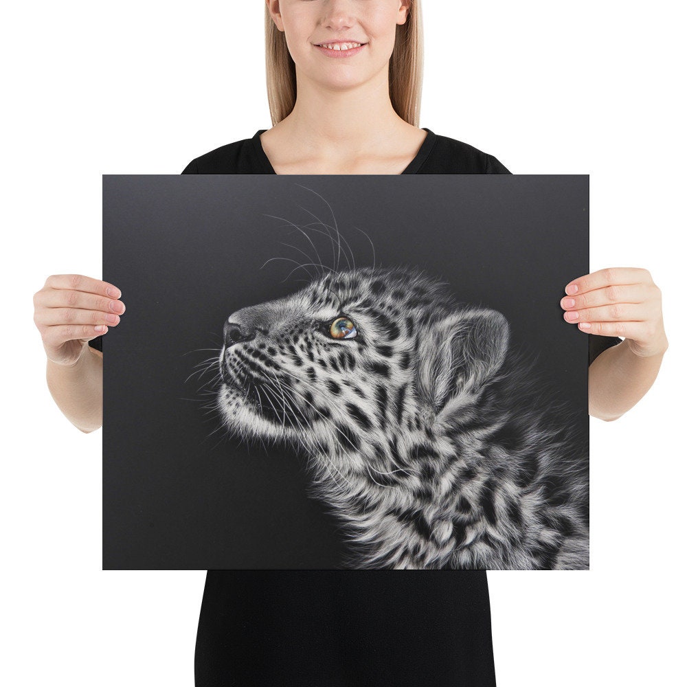 Leopard Cub Art Print Poster Wild Cat Portrait Photo Paper Reproduction ...