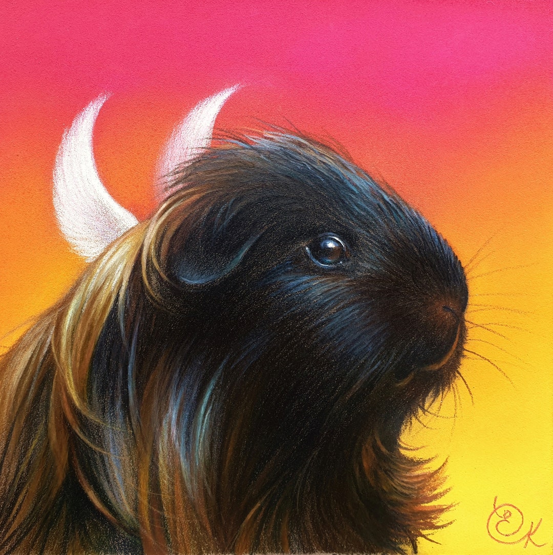Guinea Pig Angel Original Drawing - Pet Portrait Painting, Cute Cavy ...