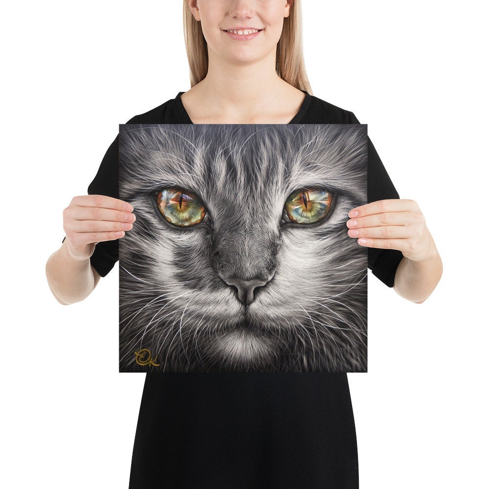 Cat Face Art Print Photo Paper Poster, Close-up Cat Portrait, Cat Lover ...