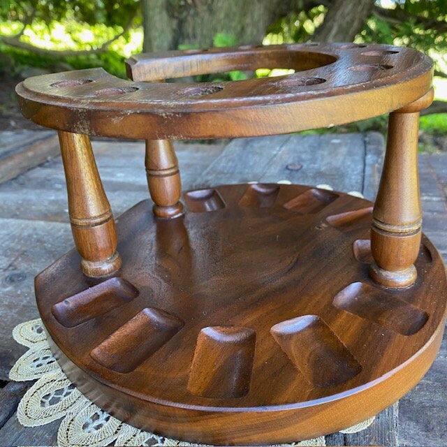 Vintage 10-pipe Wood Pipe Stand With Dual Horsehead Mount Atop - Etsy