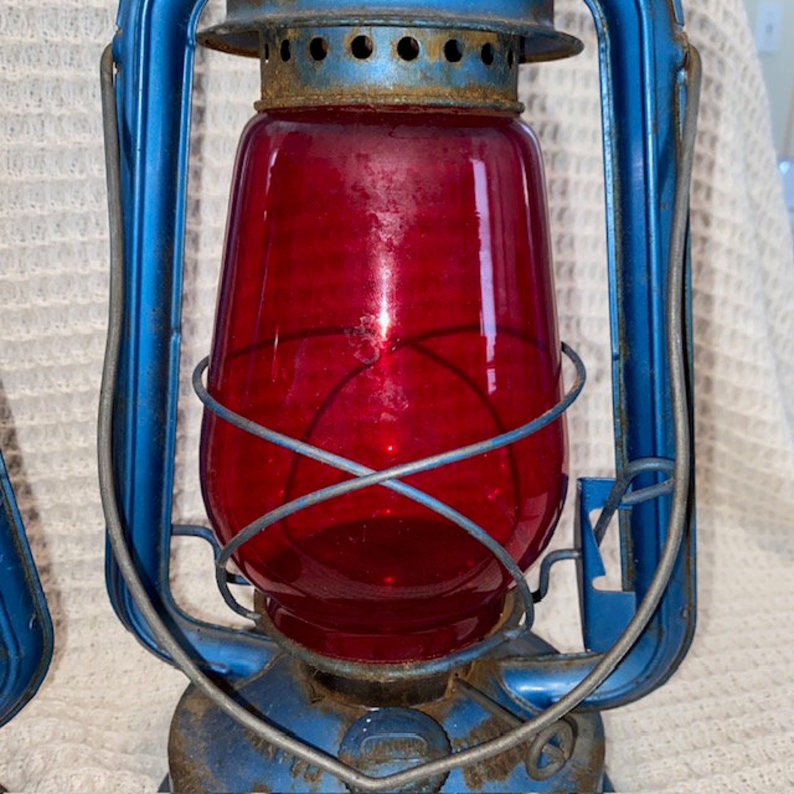 Vintage Far East Chalwyn Lanterns -- Blue With Red Globe -- Only One ...