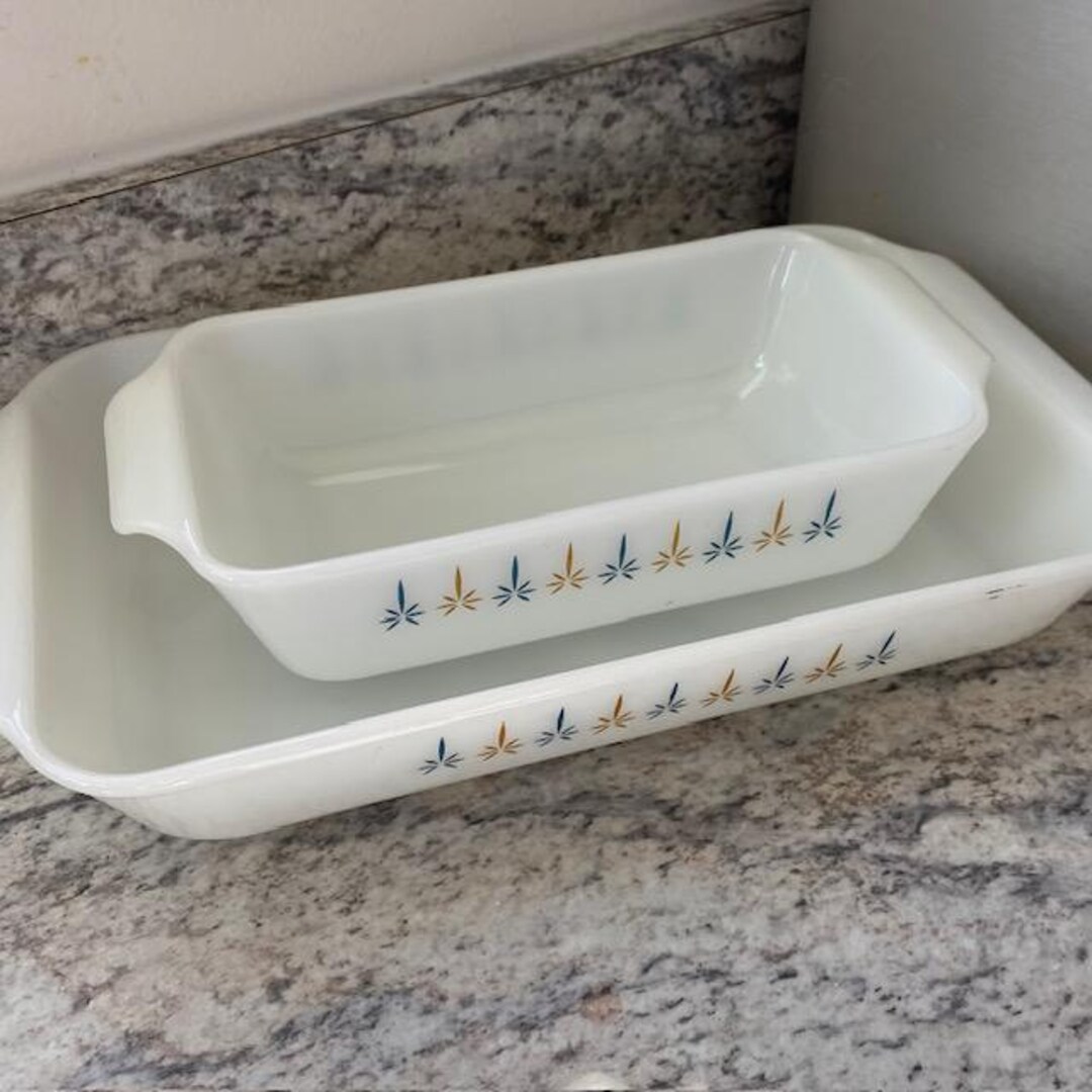 Fire King - Atomic Starburst Casserole and Loaf Pan Set -- 1960s ...