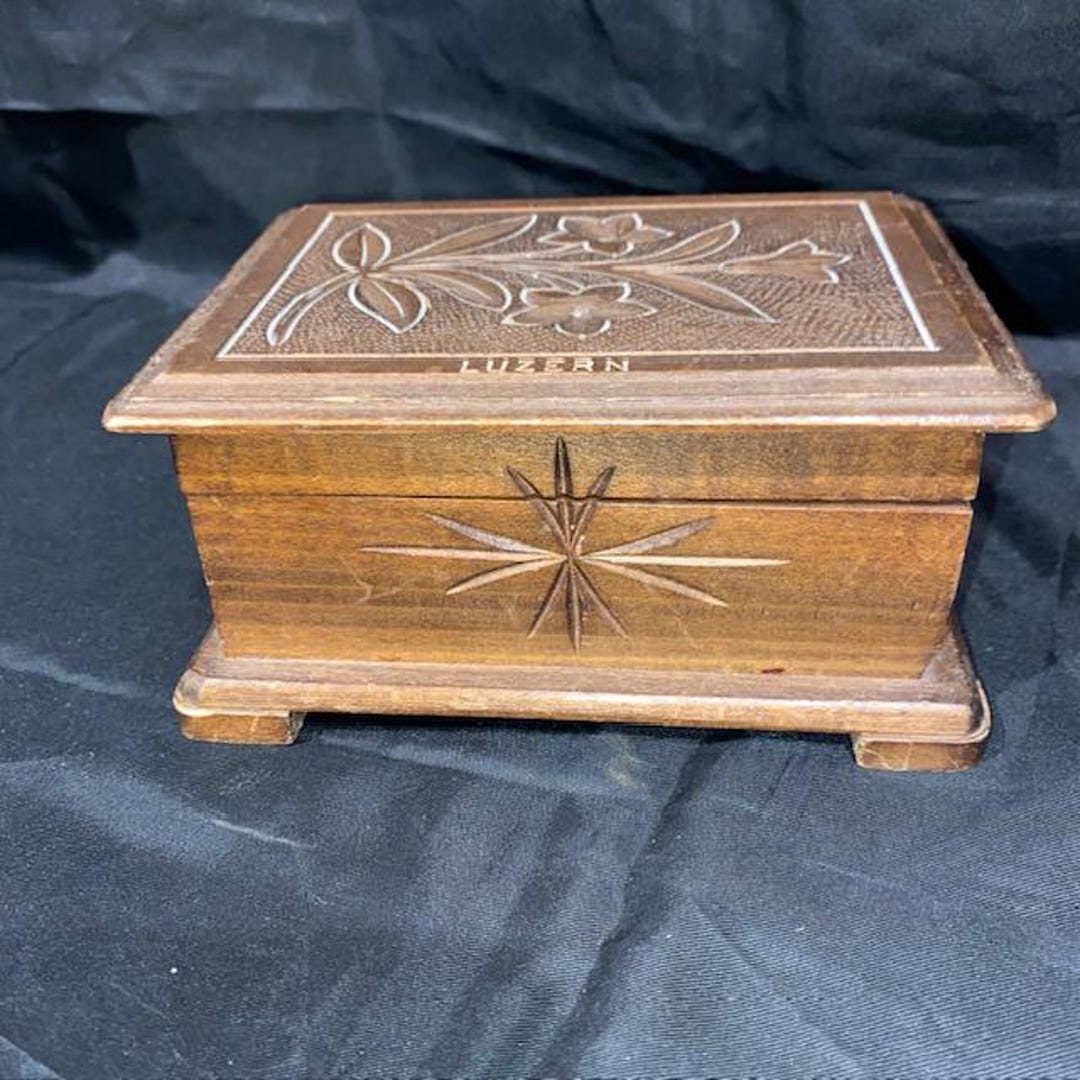 Hand Carved Wooden Music Box, Vintage From Luzerne, Switzerland - Etsy