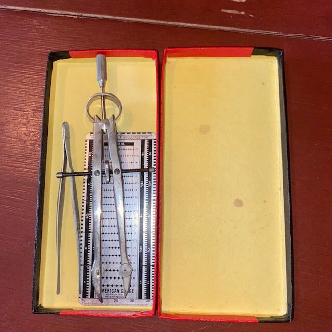 Drafting Tools Set Includes Metal Compass and Vintage American Gauge ...