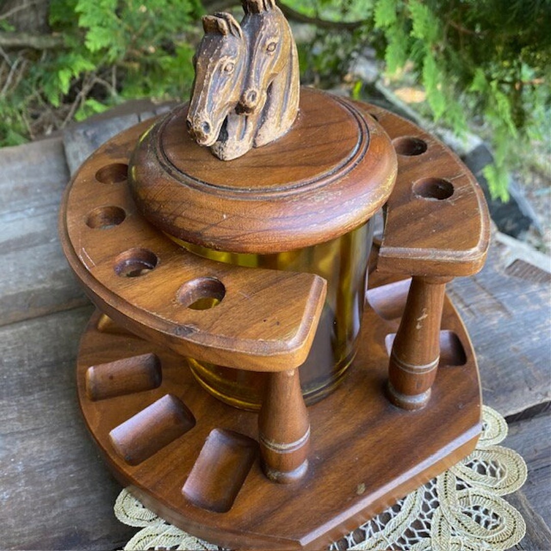 Vintage 10-pipe Wood Pipe Stand With Dual Horsehead Mount Atop - Etsy