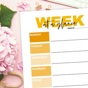 Printable Week at A Glance Calendar, Weekly Organizer Printable, Week ...