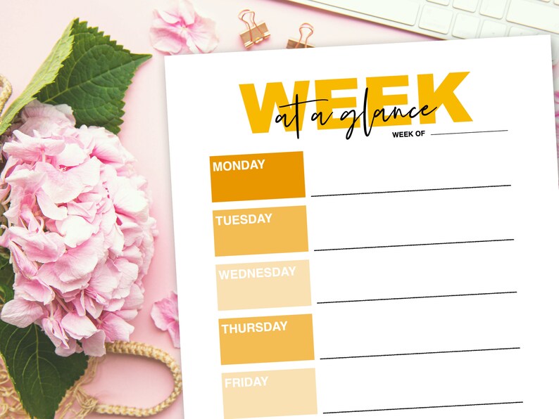 Printable Week at A Glance Calendar, Weekly Organizer Printable, Week ...