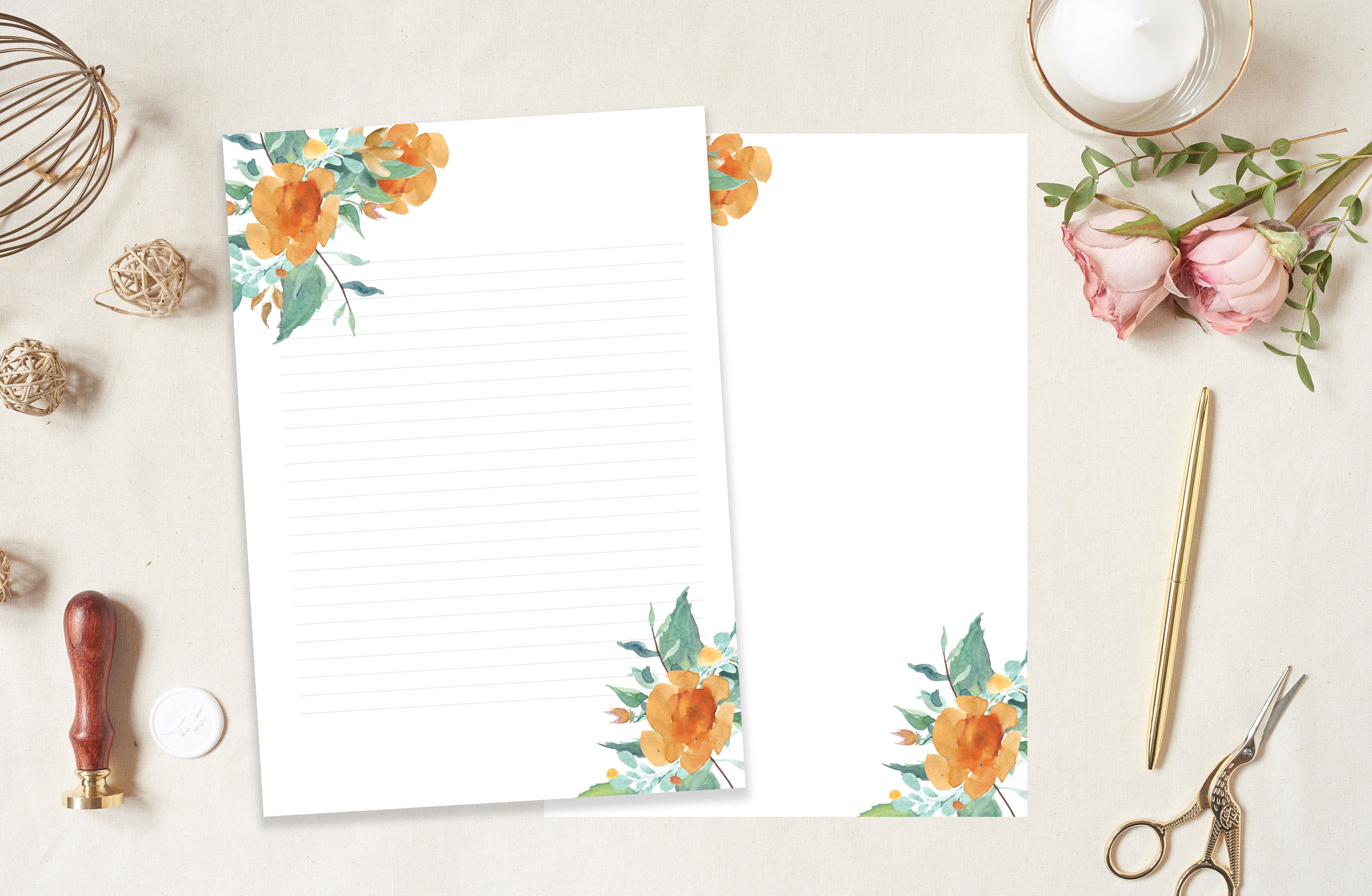 Letter Paper, Letter Writing Set, Watercolor Printable Stationery 8 ...