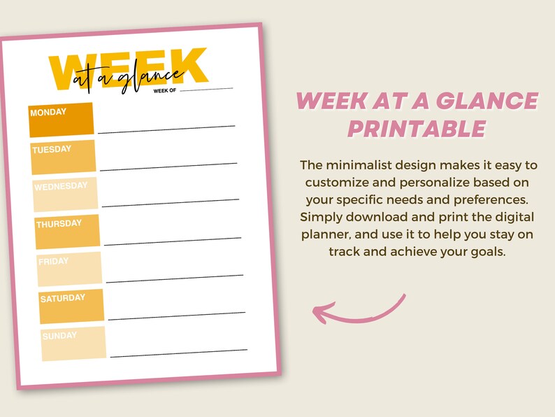 Printable Week at A Glance Calendar, Weekly Organizer Printable, Week ...