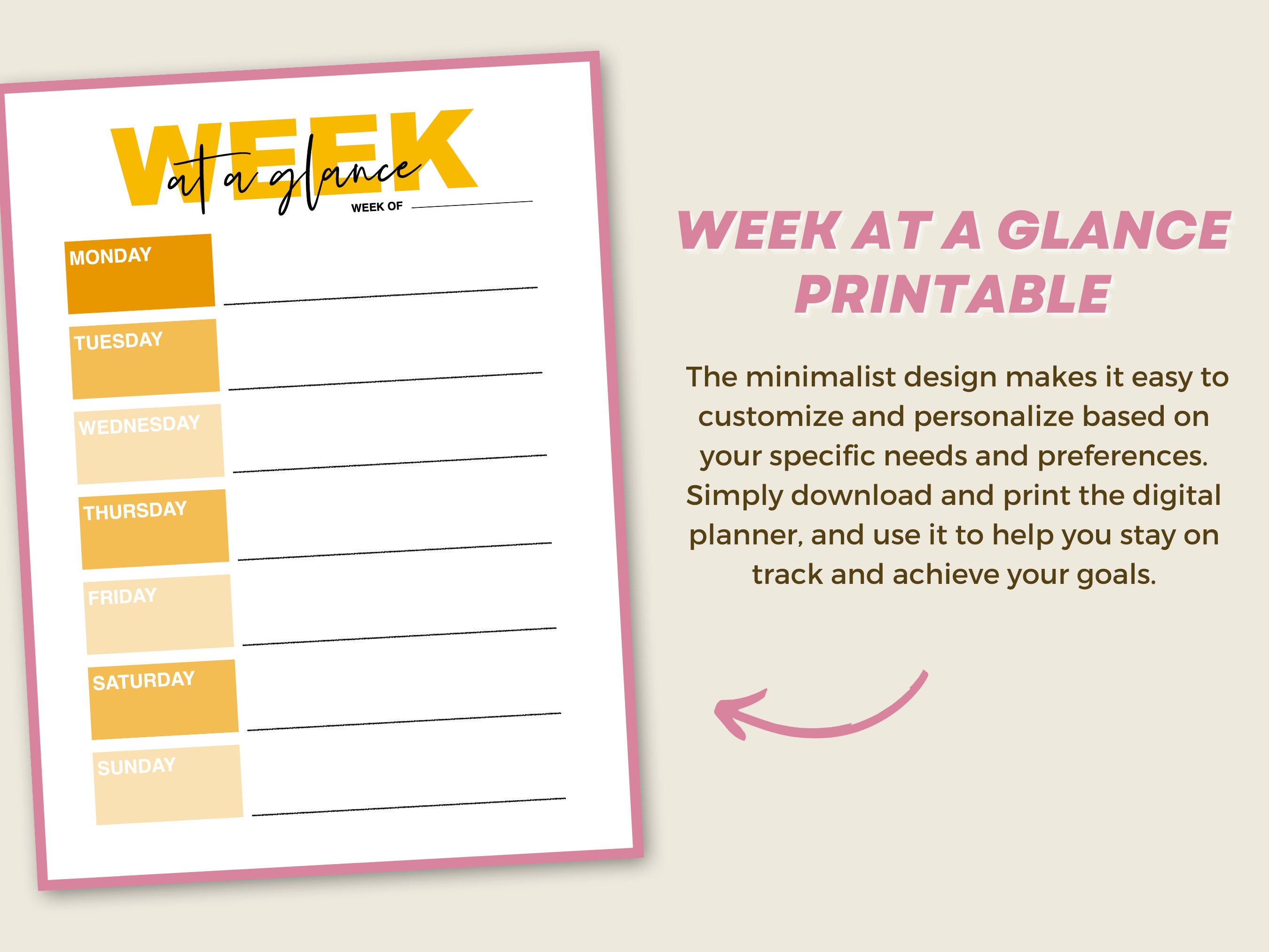Printable Week at A Glance Calendar, Weekly Organizer Printable, Week ...