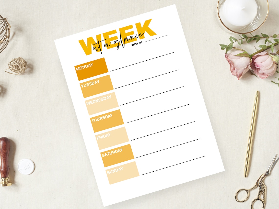 Printable Week at A Glance Calendar, Weekly Organizer Printable, Week ...