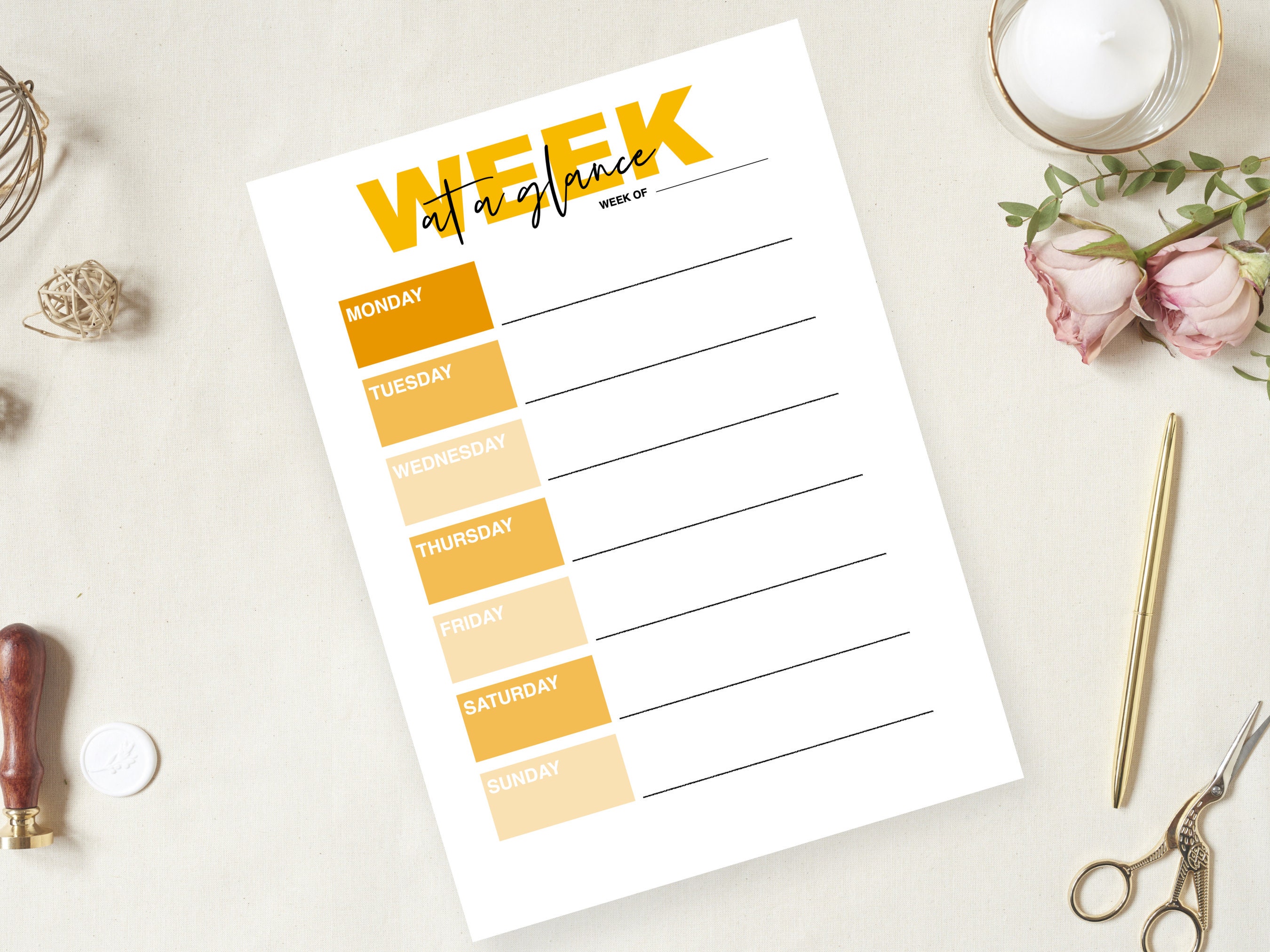 Printable Week at A Glance Calendar, Weekly Organizer Printable, Week ...
