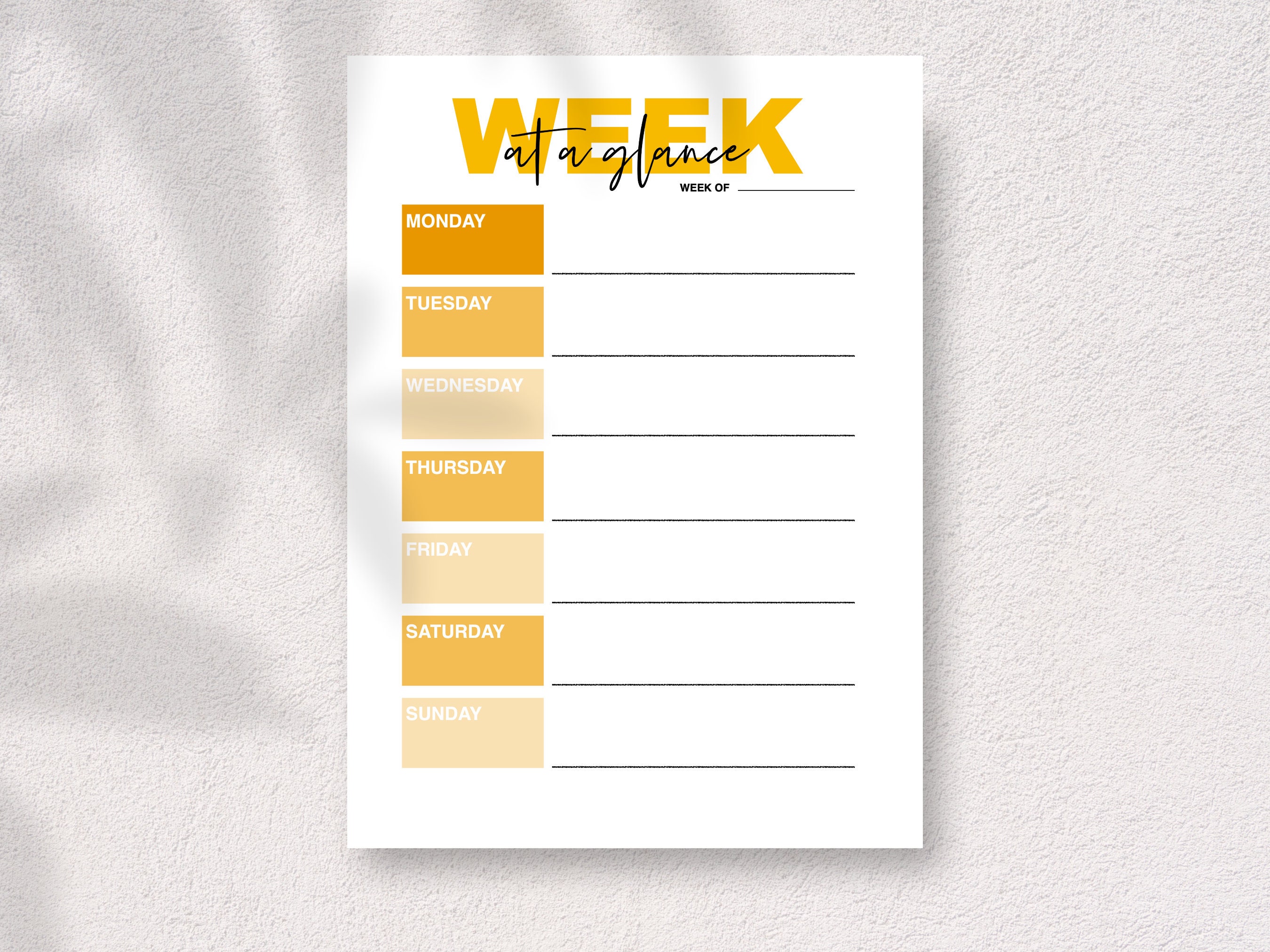 Printable Week at A Glance Calendar, Weekly Organizer Printable, Week ...