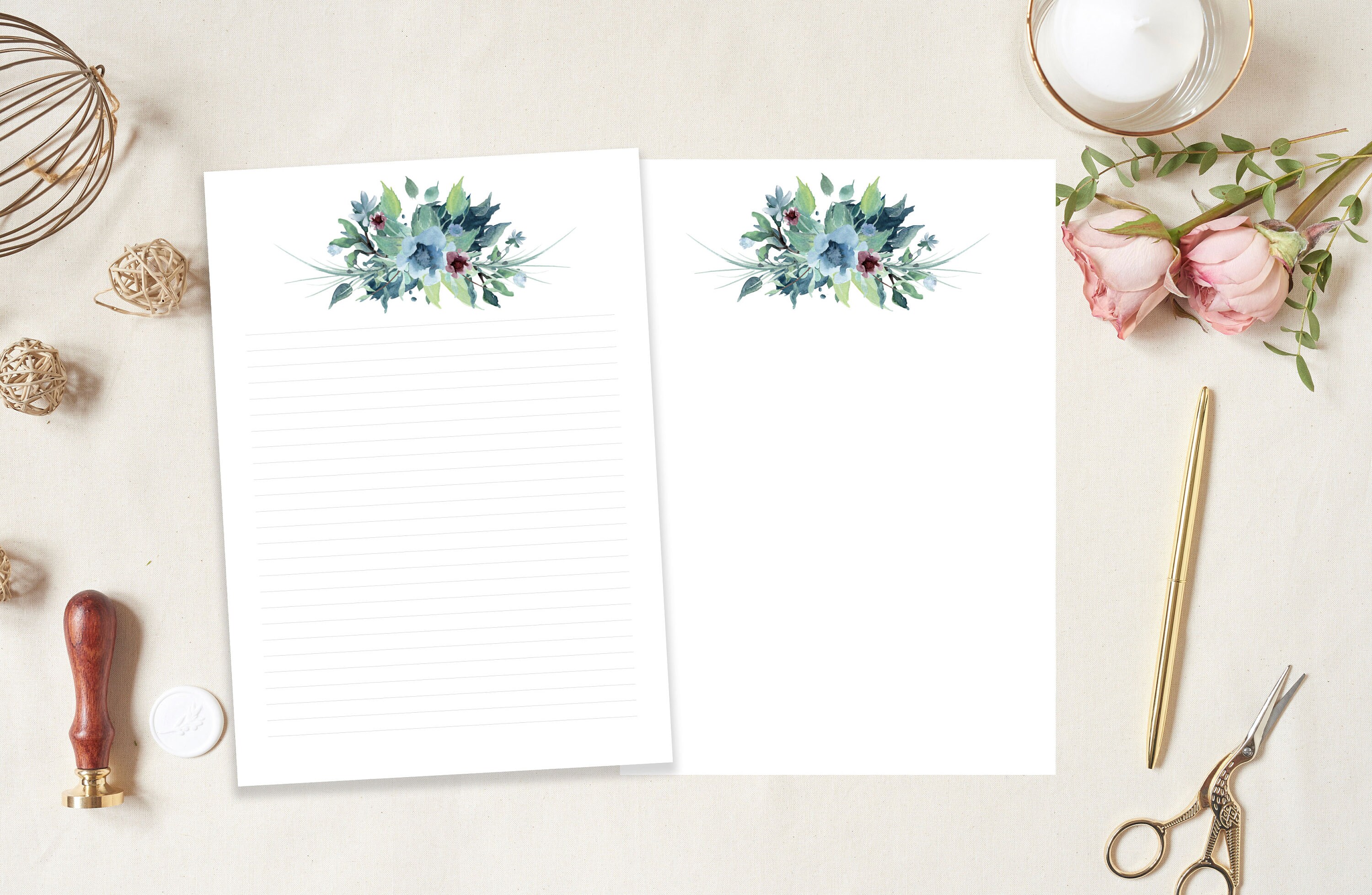 Letter Paper, Letter Writing Set, Printable Stationery 8.5x11, Floral ...