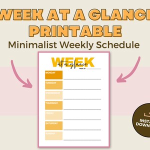 Printable Week at A Glance Calendar, Weekly Organizer Printable, Week ...