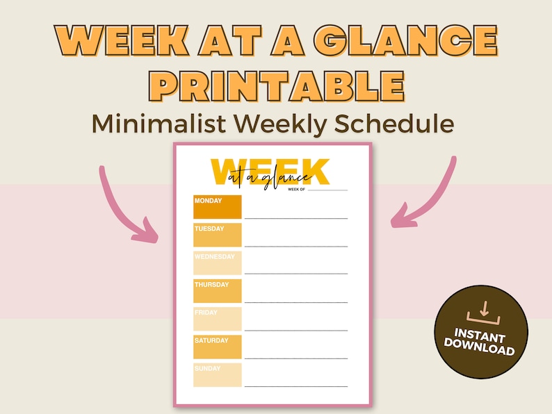 Printable Week at A Glance Calendar, Weekly Organizer Printable, Week ...