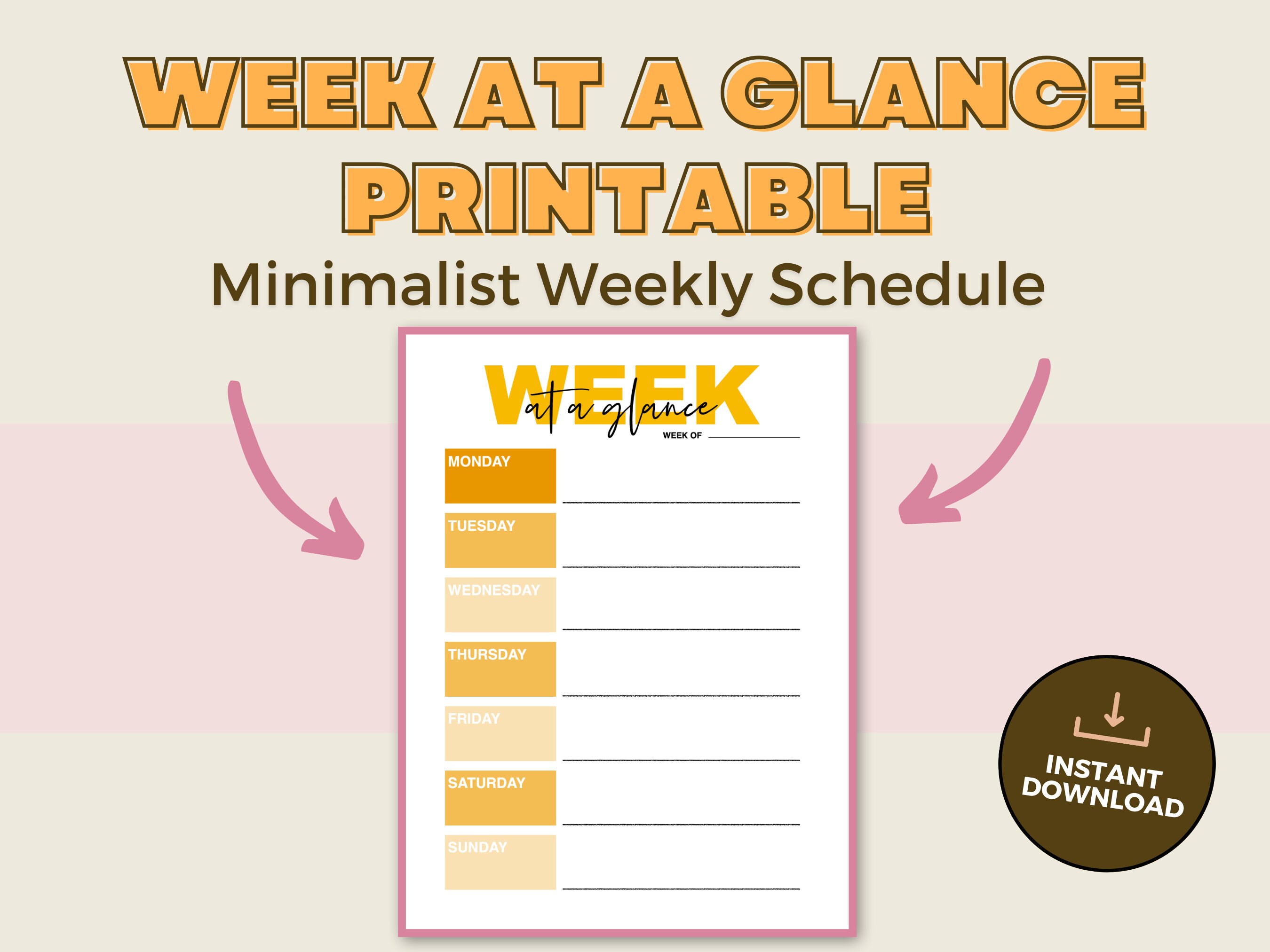 Printable Week at A Glance Calendar, Weekly Organizer Printable, Week ...