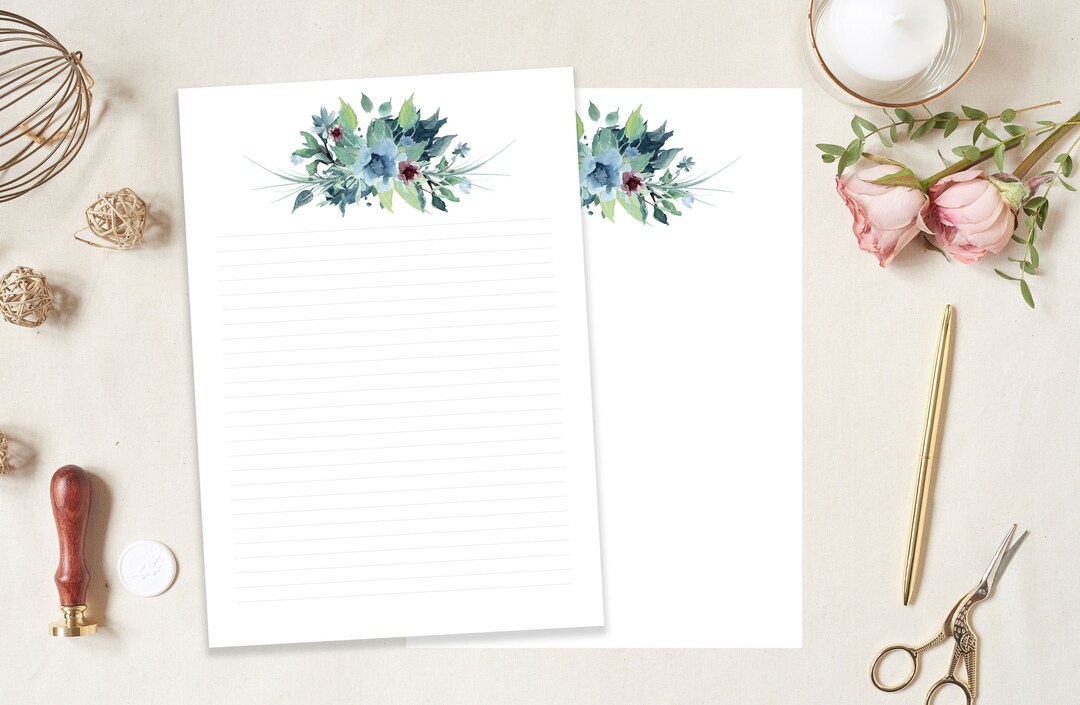 Letter Paper, Letter Writing Set, Printable Stationery 8.5x11, Floral ...